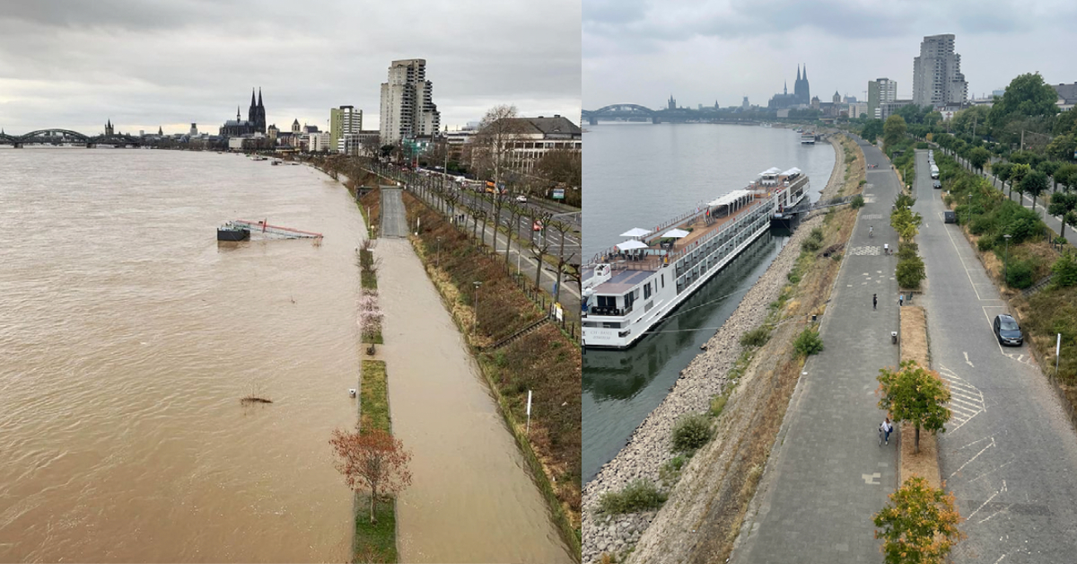 So sieht der Rhein mit Hoch- & Niedrigwasser aus – 6 Fotos im Vergleich