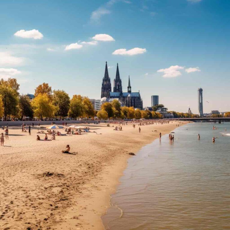 KI-Fotos zeigen: So könnte das Kölner Rheinufer als Sandstrand aussehen