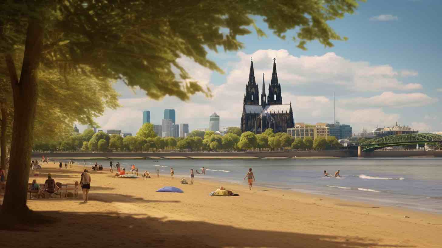 KI-Fotos zeigen: So könnte das Kölner Rheinufer als Sandstrand aussehen